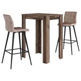 Bargruppe ByLiving "Essgruppe Nele, St&uuml;hle Simone", braun (oldnavy, braun, braun, schwarz), B:60cm H:104cm T:51cm, FSC-zertifizierter Holzwerkstoff, Sitzm&ouml;bel-Sets, Bartisch Essgruppe, Barhocker, Bartisch