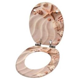 Badaccessoire-Set Sanilo "Sanibel", braun, beige, Massivholz, Polyester, Polyresin (Kunststein), Badaccessoires-Sets, bestehend aus WC-Sitz, Badteppich, St&ouml;psel, Seifenspender, WC-B&uuml;rste