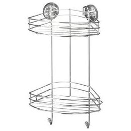 Duschablage Wenko "Vacuum-Loc 2 Etagen", silber (gl&auml;nzend), B:24,5cm H:41cm T:16cm, Stahl, Regale, Duschablage, 2 Etagen