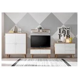 Wohnwand Home Affaire "Merle", braun (eiche riviera nb, wei&szlig; matt), B:341cm, Kastenm&ouml;bel-Sets, Wohnwand