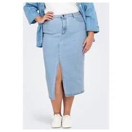 Jeansrock Only CARMAKOMA "CARSIRI FRONT SLIT SKIRT DNM GUA NOOS", Damen, Gr. 42, blau (light blau denim), Denim/Jeans, Obermaterial: 74% Baumwolle, 25% Polyester, 1% Elasthan, unifarben, wadenlang, R&ouml;cke Jeansrock