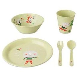 Kindergeschirr-Set Koziol "HOP ON AT HOME", gr&uuml;n (pistachio), 4 Stk., Kunststoff, Geschirr-Sets, (Teller, Schale, Becher, Besteckset), melaminfrei