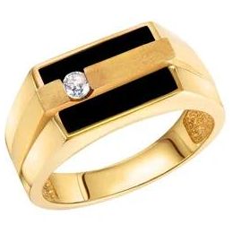 Fingerring Firetti "Schmuck Geschenk Silber 925 Silberring Ringkopf eckig" Gr. 23, schwarz (gelbgoldfarben, schwarz, kristallwei&szlig;), Fingerringe, Herren, 23, Silber 925 (Sterlingsilber), 4mm, Fingerring, mit Onyx, Zirkonia (synth.)