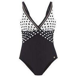 Badeanzug Lascana, Damen, Gr. 44, Cup B, schwarz (schwarz, creme), Recycling-Polyamid, gepunktet, Badeanz&uuml;ge Badeanzug, mit s&uuml;&szlig;en Tupfen
