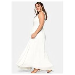 Abendkleid sheego "Abendkleid", Damen, Gr. 48, Normalgr&ouml;&szlig;en, wei&szlig; (sanftes wei&szlig;), 100% Polyester, Unterrock:55% Baumwolle, 45% Polyester, unifarben, lang, herzf&ouml;rmiger Ausschnitt, Kleider Abendkleid