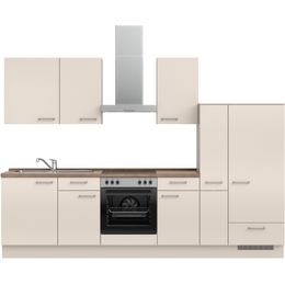 K&uuml;chenzeile Nobilia "Laser I", NEU: individuell anpassbar mit gratis Profi-Beratung", beige (k&uuml;che: natur, korpus: sandfarben, arbeitsplatte: eiche havanna nachbildung), B:300,3cm H:216,6cm T:60cm, Komplettk&uuml;chen-Sets, K&uuml;chenzeile, vormontiert, 300 cm breit, optional mit verschiedenen E‑Ger&auml;te-Sets