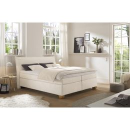 Boxspringbett Hapo "Hana, in verschiedenen Breiten und H&auml;rtegraden erh&auml;ltlich", cremewei&szlig;, B:202cm L:220cm, Komplettbetten, Boxspringbett, Bett mit samtartigem Stoff bezogen, inkl. Topper