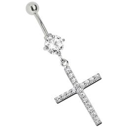 Adelia&acute;s Bauchnabelpiercing ADELIA&acute;S "Piercing - Bauchnabelpiercing Pewter Kreuz Stein", silber, Piercings, Damen, Kreuz mit Stein, 5 mm L&auml;nge, 1,6 mm St&auml;rke, Pewter