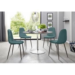 Essgruppe OTTO HOME, blau (zement, optik, blau), Sitzm&ouml;bel-Sets, Essgruppe, mit rundem Tisch im Zement-Optik