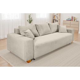 Schlafsofa Collection AB "Yves, B: 243 cm, Liegefl. 142x194 cm", beige, B:243cm T:94cm, 100% Polyester, Sofas, Schlafsofa, Bettfunktion, Bettkasten & 2 Zierkissen, Federkern