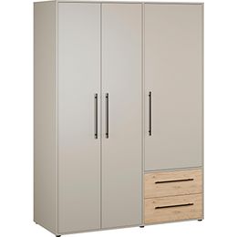 Kleiderschrank FORTE "Mokkaris, zeitloses Design, 3&ndash;4 T&uuml;ren, Made in Europe", taupe, wildeiche natur, B:144,4cm H:200,1cm T:58,8cm, Schr&auml;nke, Kleiderschrank, Schubladen + schwarze Stangengriffe, Made in Europe, viel Stauraum, Topseller