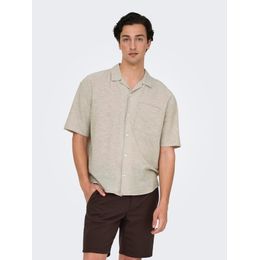 Only & Sons Kurzarmhemd ONLY & SONS "ONSCAIDEN LIFE RELAX SS RESORT 1PKT SHIR", Herren, Gr. L, N-Gr, grau (chinchilla), Web, Obermaterial: 55% Baumwolle, 45% Leinen, unifarben, relaxed fit normal, Hemden, Baumwolle mit Leinen, locker geschnitten