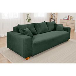 Schlafsofa Collection AB "Yves, B: 243 cm, Liegefl. 142x194 cm", gr&uuml;n (flaschengr&uuml;n), B:243cm T:94cm, 100% Polyester, Sofas, Schlafsofa, Bettfunktion, Bettkasten & 2 Zierkissen, Federkern