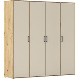 Kleiderschrank Rauch "VOYAGER Garderobe W&auml;scheschrank Schlafzimmer", beige (champagner), eiche artisan, griffe graumetallic, B:187cm H:194cm T:53cm, Holzwerkstoff, Schr&auml;nke, Kleiderschrank, mit 2 modernen Griffvarianten, viel Stauraum MADE IN GERMANY