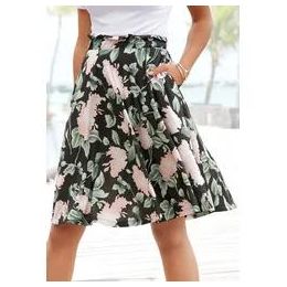 Sommerrock Buffalo, Damen, Gr. 44, bunt (schwarz, rosa, bedruckt), Jersey, Obermaterial: 100% Viskose, bedruckt, figurumspielend kniefrei, R&ouml;cke, mit Paperbag-Bund im Blumenprint, Midirock, mittellang