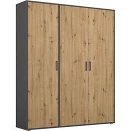 Kleiderschrank Rauch "VOYAGER Garderobe W&auml;scheschrank Schlafzimmer", grau (graumetallic, eiche artisan, griffe graumetallic), B:140cm H:194cm T:53cm, Holzwerkstoff, Schr&auml;nke, Kleiderschrank, mit 2 modernen Griffvarianten, viel Stauraum MADE IN GERMANY