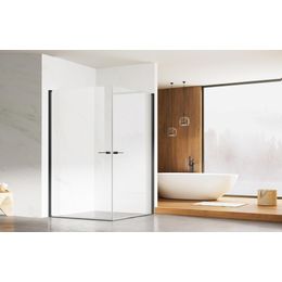 Eckdusche Welltime "Firenze", schwarz, B:100cm H:190cm T:100cm, Duschkabinen, Rahmenloses Design mit extravaganten Griffen