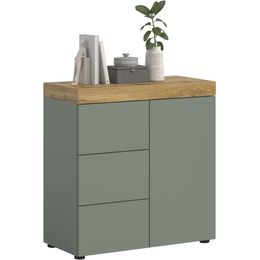 Kommode OTTO HOME "MAMBO, Breite 77cm, 1 T&uuml;r, 3 Schubk&auml;sten, push-2-open", smoke gr&uuml;n, wotan eiche nachbildung, B:77cm H:80cm T:37cm, Sideboards, Kommode, Kommode, Anrichte, Wohnzimmer, Schlafzimmer