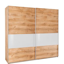 Schwebet&uuml;renschrank wimex "Bramfeld Kleiderschrank", braun (plankeneiche, absetzung wei&szlig;glas), B:225cm H:236cm T:64cm, Schr&auml;nke, Schwebet&uuml;renschrank, mit Glaselementen und zus&auml;tzlichen Einlegeb&ouml;den