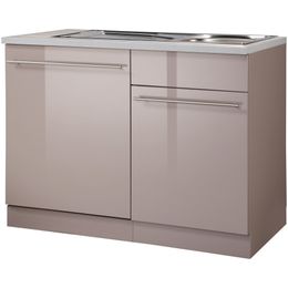 Wiho-K&uuml;chen Sp&uuml;lenschrank WIHO K&Uuml;CHEN "Chicago", braun (front: tr&uuml;ffel glanz, korpus: tr&uuml;ffel. arbeitsplatte: canvas grau), B:110cm H:85cm T:60cm, Schr&auml;nke, Sp&uuml;lenschrank, 110 cm breit, inkl. T&uuml;r/Sockel f&uuml;r Geschirrsp&uuml;ler
