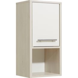 H&auml;ngeschrank SAPHIR "Quickset 350 Badschrank 33 cm breit, 1 T&uuml;r, 1 Nische, 1 Einlegeboden", beige (pinie ida hell, wei&szlig; glanz), B:33cm H:68cm T:28cm, Holzwerkstoff, Schr&auml;nke, H&auml;ngeschrank, Badezimmer-H&auml;ngeschrank in Pinie Ida Hell mit Griffe alufarbig