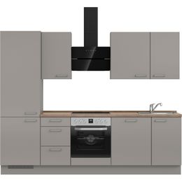 K&uuml;chenzeile Nobilia "Laser II", NEU: individuell anpassbar mit gratis Profi-Beratung", grau (k&uuml;che: grau, korpus: taupegrau, arbeitsplatte: eiche havanna nachbildung), B:270,3cm H:216,6cm T:60cm, Komplettk&uuml;chen-Sets, K&uuml;chenzeile, vormontiert, 270 cm breit, optional mit verschiedenen E‑Ger&auml;te-Sets