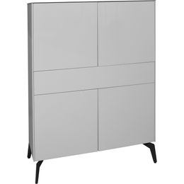M&auml;usbacher Highboard M&Auml;USBACHER "Imola", grau (kreidegrau matt lack, glas kreidegrau glanz), F&uuml;&szlig;e aus Metall,4 Packst&uuml;cke, 1 Stk., 4 Stk., Sideboards, Highboard, M&auml;usbacher Highboard, Breite 121 cm, mit Glasfront und Glasoberplatte