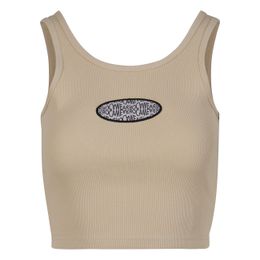 Muskelshirt Rocawear "Rocawear Damen Rocawear Tanktop Cropped", Damen, Gr. M, beige, 95% Baumwolle, 5% Elasthan, bedruckt, skinny fit, U-Boot-Ausschnitt, Shirts