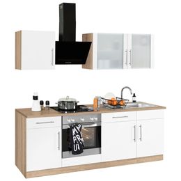 Wiho-K&uuml;chen K&uuml;chenzeile WIHO K&Uuml;CHEN "Cali", wei&szlig; (k&uuml;che: braun, korpus: sonoma eiche nachbildung, arbeitsplatte: sonoma eiche nachbildung), B:220cm T:60cm, Komplettk&uuml;chen-Sets, K&uuml;chenzeile, mit E-Ger&auml;ten, Breite 220 cm