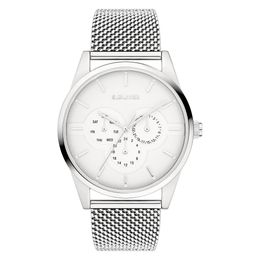 Multifunktionsuhr s.Oliver "Round Basic", silberfarben, beige, Armbanduhren, Herren, Quarzuhr, Armbanduhr, Herrenuhr, Edelstahlarmband, analog