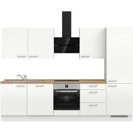 K&uuml;chenzeile Nobilia "Laser II", NEU: individuell anpassbar mit gratis Profi-Beratung", k&uuml;che: wei&szlig;, korpus: alpinwei&szlig;, arbeitsplatte: eiche havanna nachbildung, B:300,3cm H:216,6cm T:60cm, Komplettk&uuml;chen-Sets, K&uuml;chenzeile, vormontiert, 300 cm breit, optional mit verschiedenen E‑Ger&auml;te-Sets