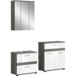 Badm&ouml;bel-Set Welltime "LUCCA, 3-teilig, hochwertige MDF Front", wei&szlig; (rauchsilber nachbildung, wei&szlig; hochglanz), B:146cm H:191cm T:34cm, Holzwerkstoff, Kastenm&ouml;bel-Sets, Badm&ouml;bel-Set, Badkombination, Bad-M&ouml;bel, Badezimmer, Kombination, Kombi