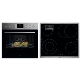 AEG Elektro-Herd-Set "OO11HSM", Energieeffizienz: A+ (A+++-D), edelstahl mit antifingerprint, Herdsets, Gleichm&auml;&szlig;iges Garen auf 3 Ebenen - ideal f&uuml;r Mehrblech‑Backen