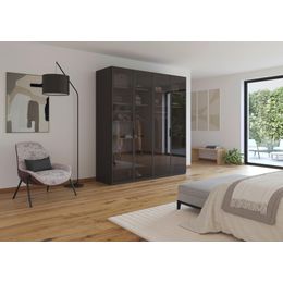 Kleiderschrank Rauch "Schrank Garderobe SKAT SHINE Breiten 151/201/251/301cm, H&ouml;he 223/235cm", graphit, B:201cm H:223cm T:61cm, Glas, Holzwerkstoff, Schr&auml;nke, Kleiderschrank, edle Schrankfront mit hochwertigen Glasrahment&uuml;ren MADE IN GERMANY
