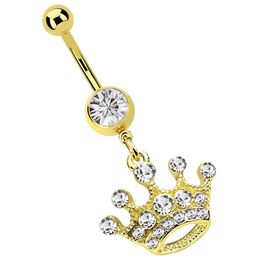 Adelia&acute;s Bauchnabelpiercing ADELIA&acute;S "Piercing - Bauchnabelpiercing Pewter Krone Stein", gold, Piercings, Damen, Krone mit Stein, 19 mm L&auml;nge, 1,6 mm St&auml;rke, Pewter