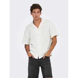 Only & Sons Kurzarmhemd ONLY & SONS "ONSLATHAM RLXSS RESORT LINEN STRUC 0257", Herren, Gr. S, N-Gr, wei&szlig; (cloud dancer), Web, Obermaterial: 55% Leinen, 45% Viskose, unifarben, relaxed fit normal, V-Ausschnitt, Hemden, Viskose mit Leinen, normal geschnitten