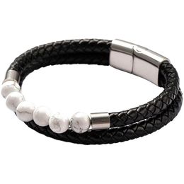 Armband Firetti "Schmuck Geschenk Armschmuck Armkette Edelstein Perlen, Onesize", schwarz-wei&szlig; (silberfarben, schwarz, wei&szlig;, wei&szlig;), Armb&auml;nder, Damen, 19cm, Edelstahl Leder, Edelstahl, Leder, Armband, Made in Germany - mit Howlith oder T&uuml;rkis (beh.)