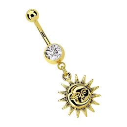 Adelia&acute;s Bauchnabelpiercing ADELIA&acute;S "Piercing - Bauchnabelpiercing Pewter Mond Stein", gold, Piercings, Damen, Mond mit Stein, 18 mm L&auml;nge, 1,6 mm St&auml;rke, Pewter