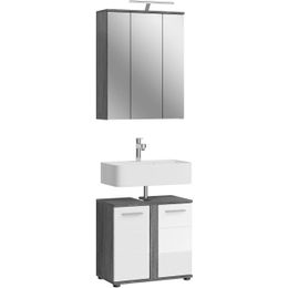 Badm&ouml;bel-Set Welltime "LUCCA, 2 teilig, inklusive LED Beleuchtung, bestehend aus:", wei&szlig; (rauchsilber nb, wei&szlig; hochglanz), B:60cm H:191cm T:34cm, Holzwerkstoff, MDF, Kastenm&ouml;bel-Sets, Badm&ouml;bel-Set, Waschbeckenunterschrank, Spiegelschrank, LED Badaufsatzleuchte