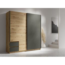 Kleiderschrank Home Affaire "Norias Stauraumwunder, moderner Schrank", grau (dunkelgrau, natur), B:180,8cm H:198,3cm T:59,3cm, Melamin, Schr&auml;nke, Kleiderschrank, Schlafzimmer Garderobe mit 2 Schwebet&uuml;ren und 2 Schubladen
