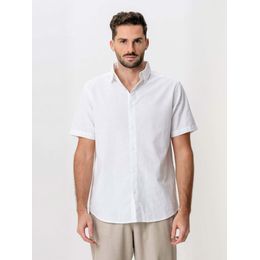Langarmhemd TEESHOPPEN "TEESHOPPEN Shirt Linen Blend", Herren, Gr. L, Normalgr&ouml;&szlig;en, wei&szlig;, Obermaterial: 70% Baumwolle, 30% Leinen, Hemden