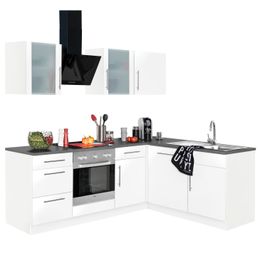 Wiho-K&uuml;chen Winkelk&uuml;che WIHO K&Uuml;CHEN "Cali", wei&szlig; (k&uuml;che: grau, korpus: wei&szlig;, arbeitsplatte: granit grau), B:220cm T:170cm, Komplettk&uuml;chen-Sets, mit E-Ger&auml;ten, Stellbreite 220 x 170 cm