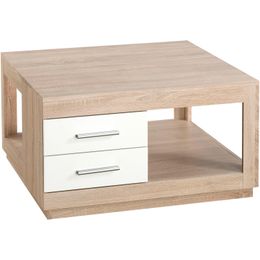 Couchtisch Stolkom "Festival", braun (sonoma dekor, front wei&szlig;, sonoma dekor), B/H/T: 80cm x 45,6cm x 80cm, Tische, Couchtisch Eckige Couchtische Holz-Couchtische, mit Schubladen, Wohnzimmertisch quadratisch