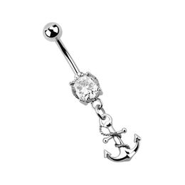 Adelia&acute;s Bauchnabelpiercing ADELIA&acute;S "Piercing - Bauchnabelpiercing Silber Anker Stein", schwarz, Piercings, Damen, Anker mit Stein, 10 mm L&auml;nge, Silber