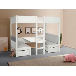 Etagenbett OTTO HOME "Stockbett "TIPO" Inklusive unterer Auflagen, 90x200cm", wei&szlig;, mit Polster f&uuml;r untere Liegefl&auml;che, Liegefl&auml;che B/L: 90cm x 200cm, kein H&auml;rtegrad, Etagenbetten, Etagenbett, viel Stauraum, Massivholz,inklusive Tisch,2 Schubk&auml;sten,2 Schlafpl&auml;tze