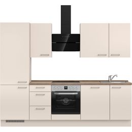 K&uuml;chenzeile Nobilia "Laser II", NEU: individuell anpassbar mit gratis Profi-Beratung", beige (k&uuml;che: natur, korpus: sandfarben, arbeitsplatte: eiche havanna nachbildung), B:270,3cm H:216,6cm T:60cm, Komplettk&uuml;chen-Sets, K&uuml;chenzeile, vormontiert, 270 cm breit, optional mit verschiedenen E‑Ger&auml;te-Sets