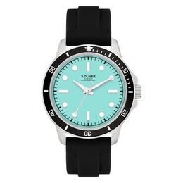 Quarzuhr s.Oliver "Elegant Silicone", schwarz, t&uuml;rkis, Armbanduhren, Herren, Quarzuhr, Armbanduhr, Herrenuhr, Silikonarmband, analog