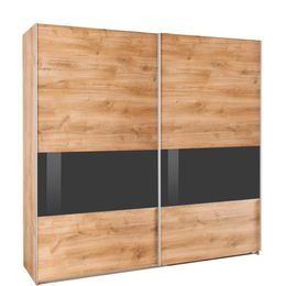 Schwebet&uuml;renschrank wimex "Bramfeld Kleiderschrank", braun (plankeneiche, absetzung grauglas), B:225cm H:236cm T:64cm, Schr&auml;nke, Schwebet&uuml;renschrank, mit Glaselementen und zus&auml;tzlichen Einlegeb&ouml;den