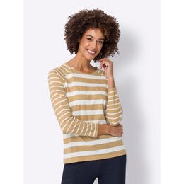 Langarmshirt Classic Basics "Streifenshirt", Damen, Gr. 56, braun (camel, ecru, geringelt), 100% Baumwolle, bedruckt, gemustert, gestreift, mehrfarbig, Rundhals, Shirts Langarmshirt