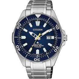 Taucheruhr Citizen "Promaster Marine Eco-Drive Diver 200 m", silber (silberfarben, dunkelblau), Armbanduhren, Herren, Armbanduhr, Herrenuhr, Solar, Titan, bis 20 bar wasserdicht, Datum